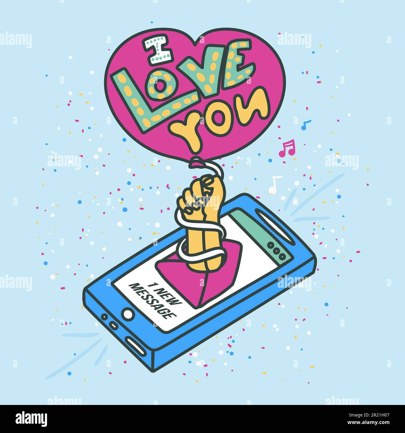 I Love You In Balloon In Hand From Message On Phone. Vector Stock ...