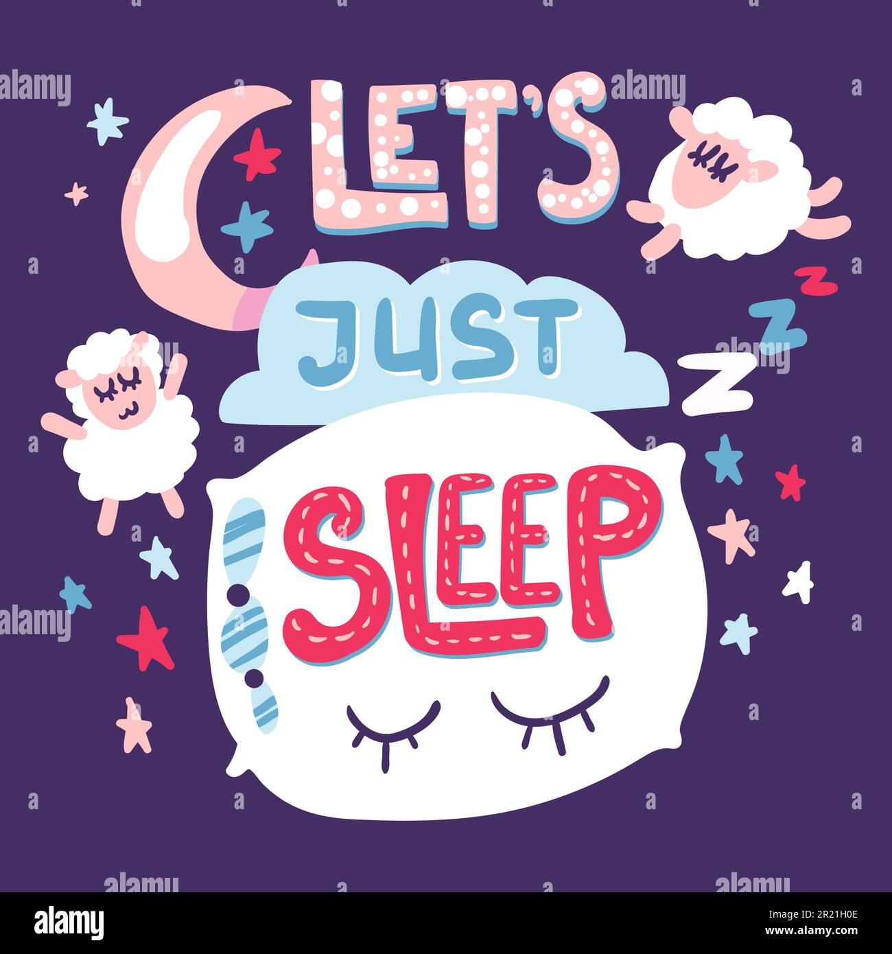 Let's sleep poster template doodle and hand drawn design. Cute ...