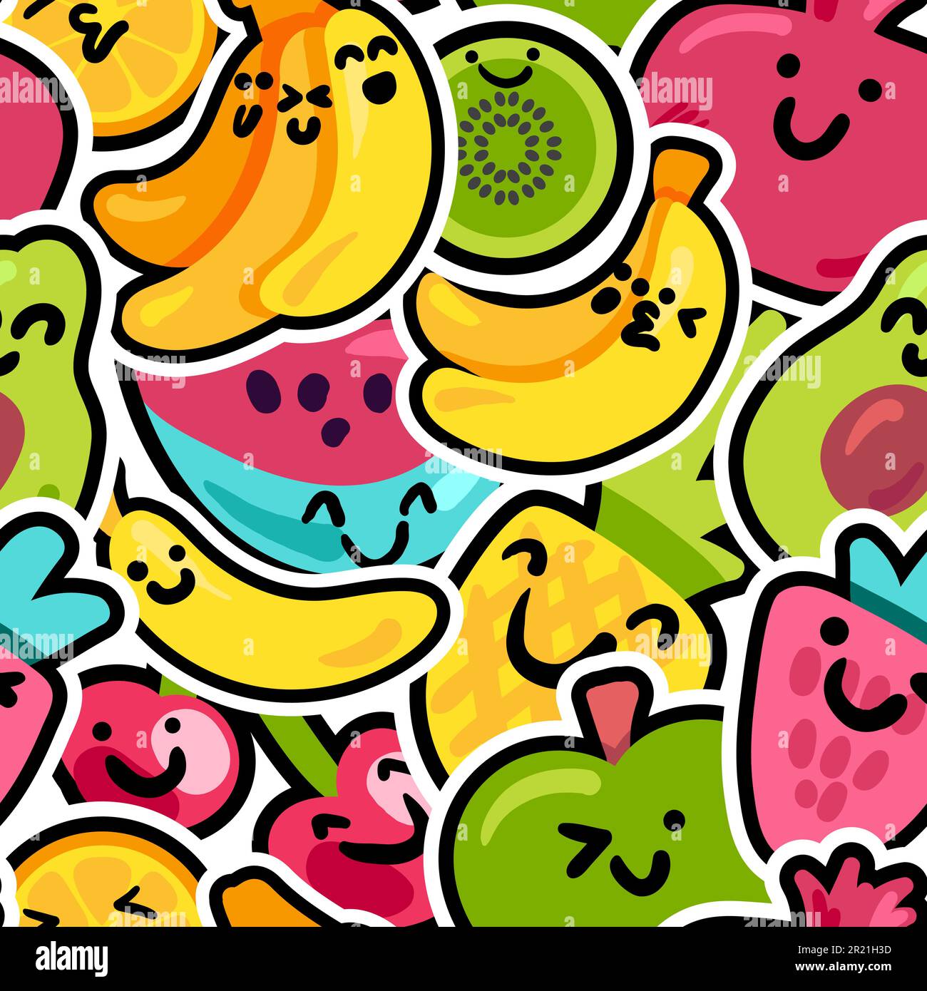 Happy fruits seamless pattern color wallpaper vector cartoon flat ...