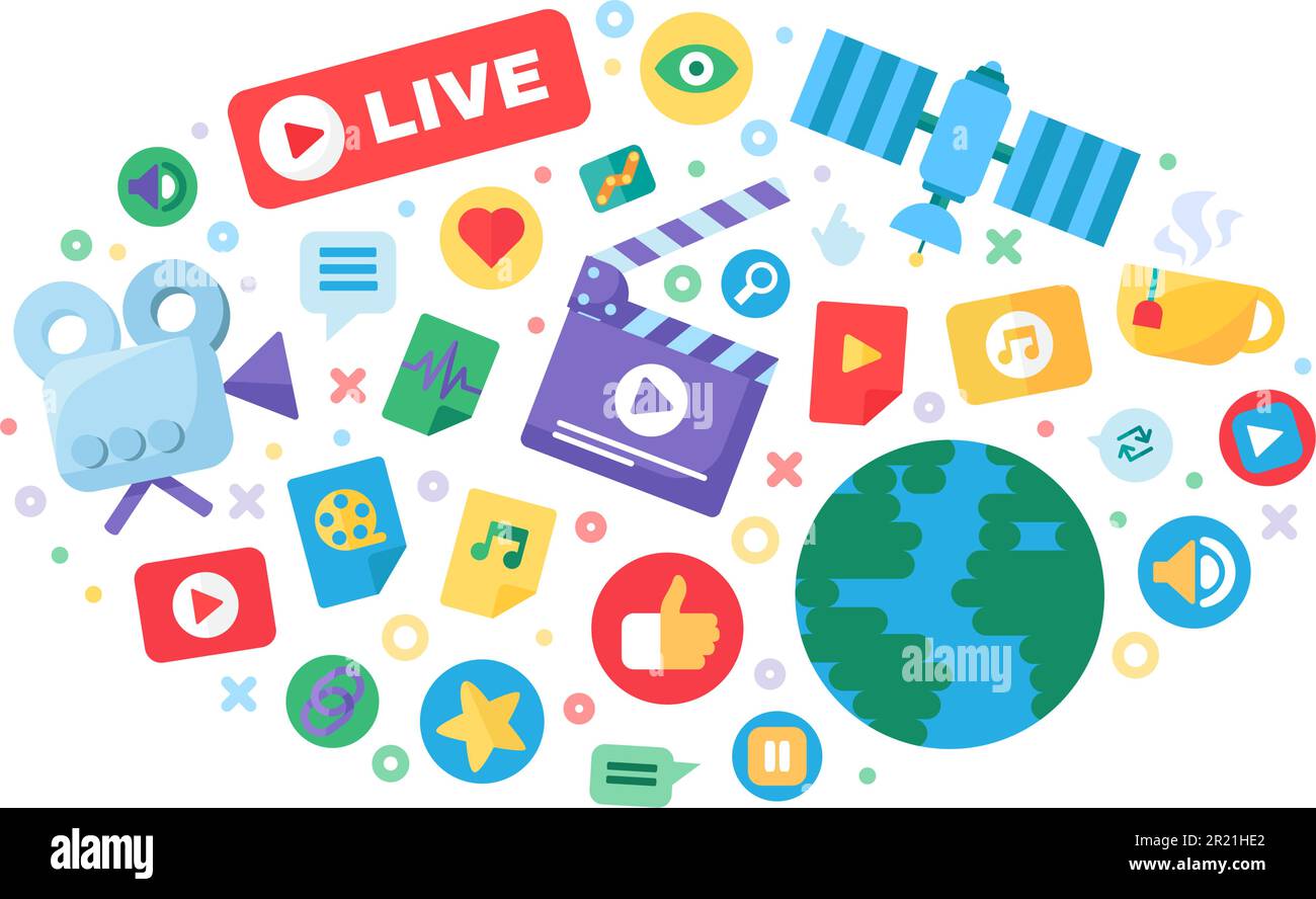 Live stream producing concept icon. Online broadcast idea semi flat ...