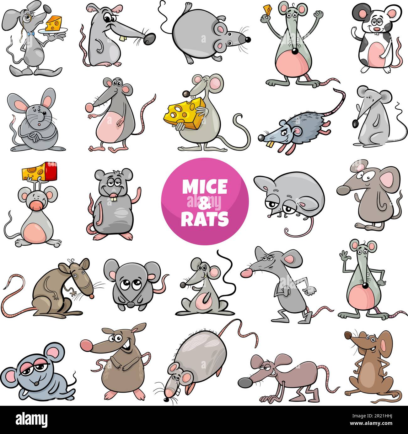 Cartoon illustration of mice and rats animal characters big set Stock ...