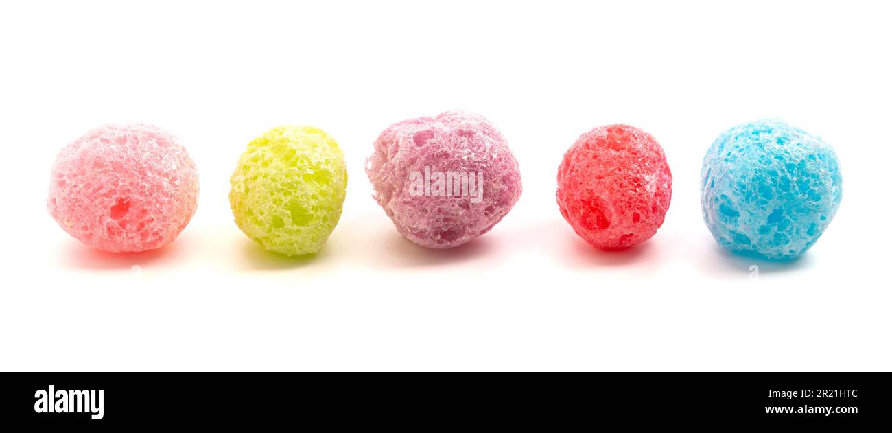 Puffed Freeze Dried Fruit Flavored Candy Isolated on a White Background ...