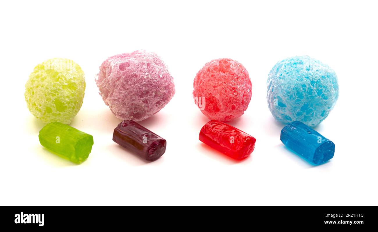 Puffed Freeze Dried Fruit Flavored Candy Isolated on a White Background ...