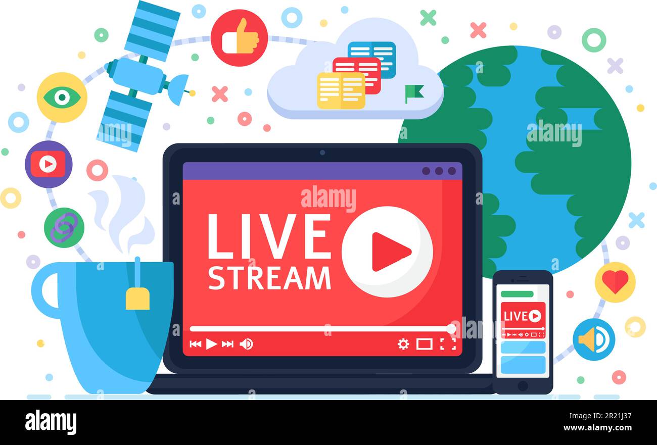 Live stream concept icon. Online broadcast news idea semi flat ...