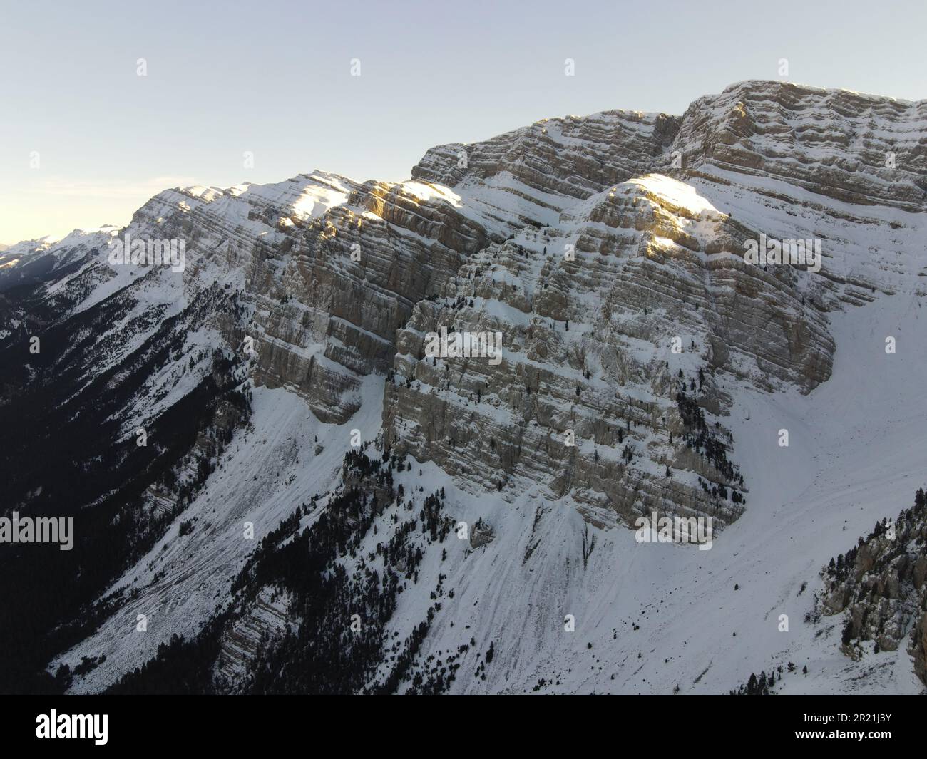 A breathtaking view of the snow-capped Spanish Pyrenees mountain range ...