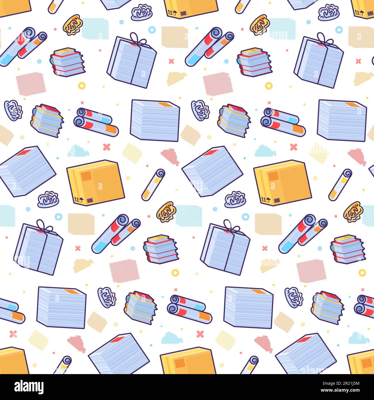 Waste paper seamless pattern cartoon flat vector. Recycled material ...