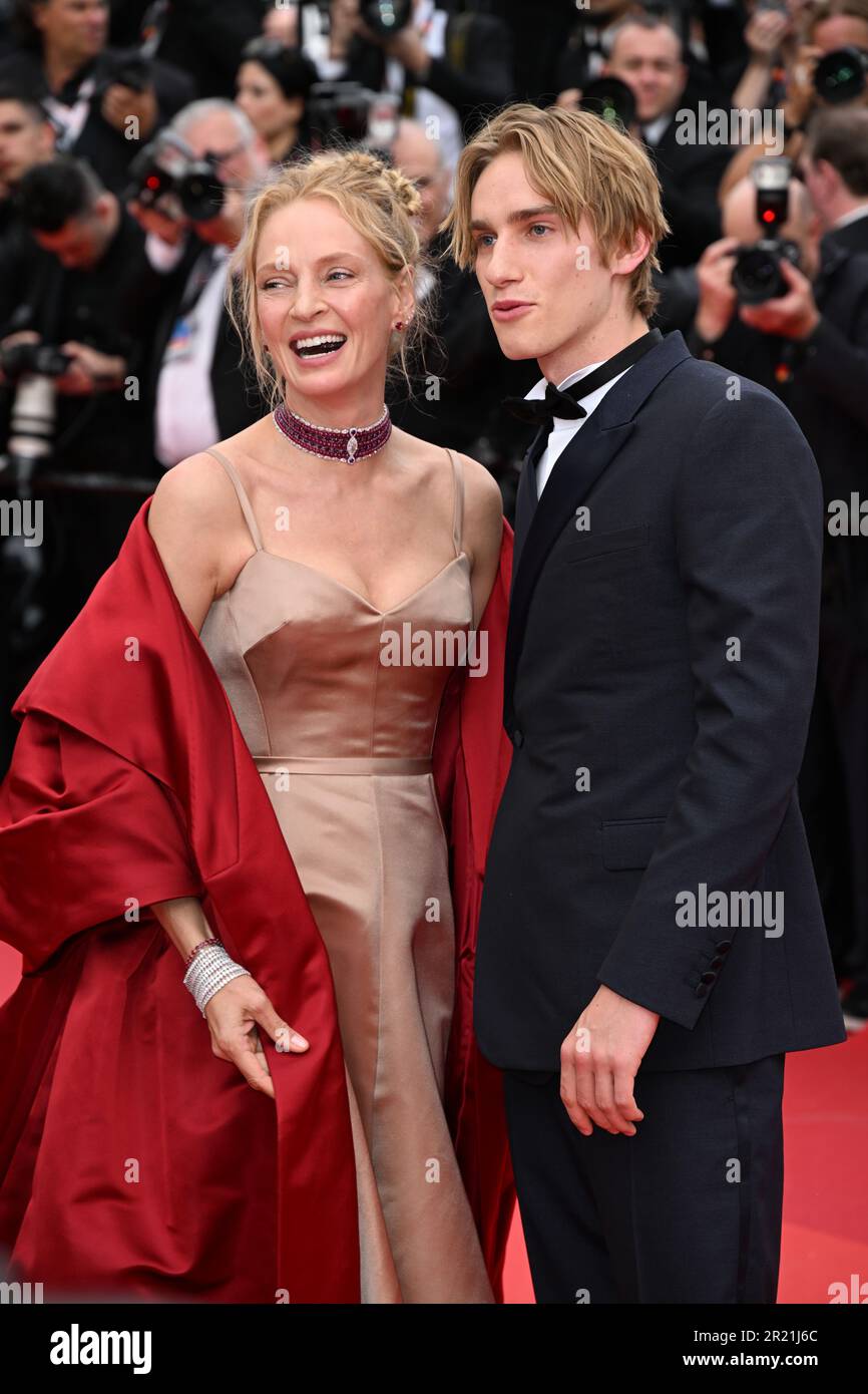 Uma Thurman and Levon Hawke, attending the Jeanne du Barry premiere ...