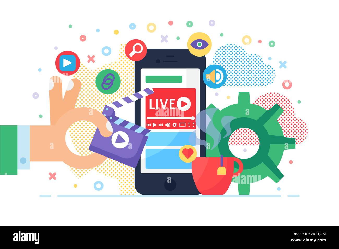 Mobile live stream concept illustration. Online streaming on smartphone ...