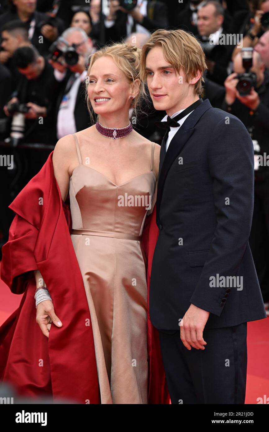 Uma Thurman and Levon Hawke, attending the Jeanne du Barry premiere ...