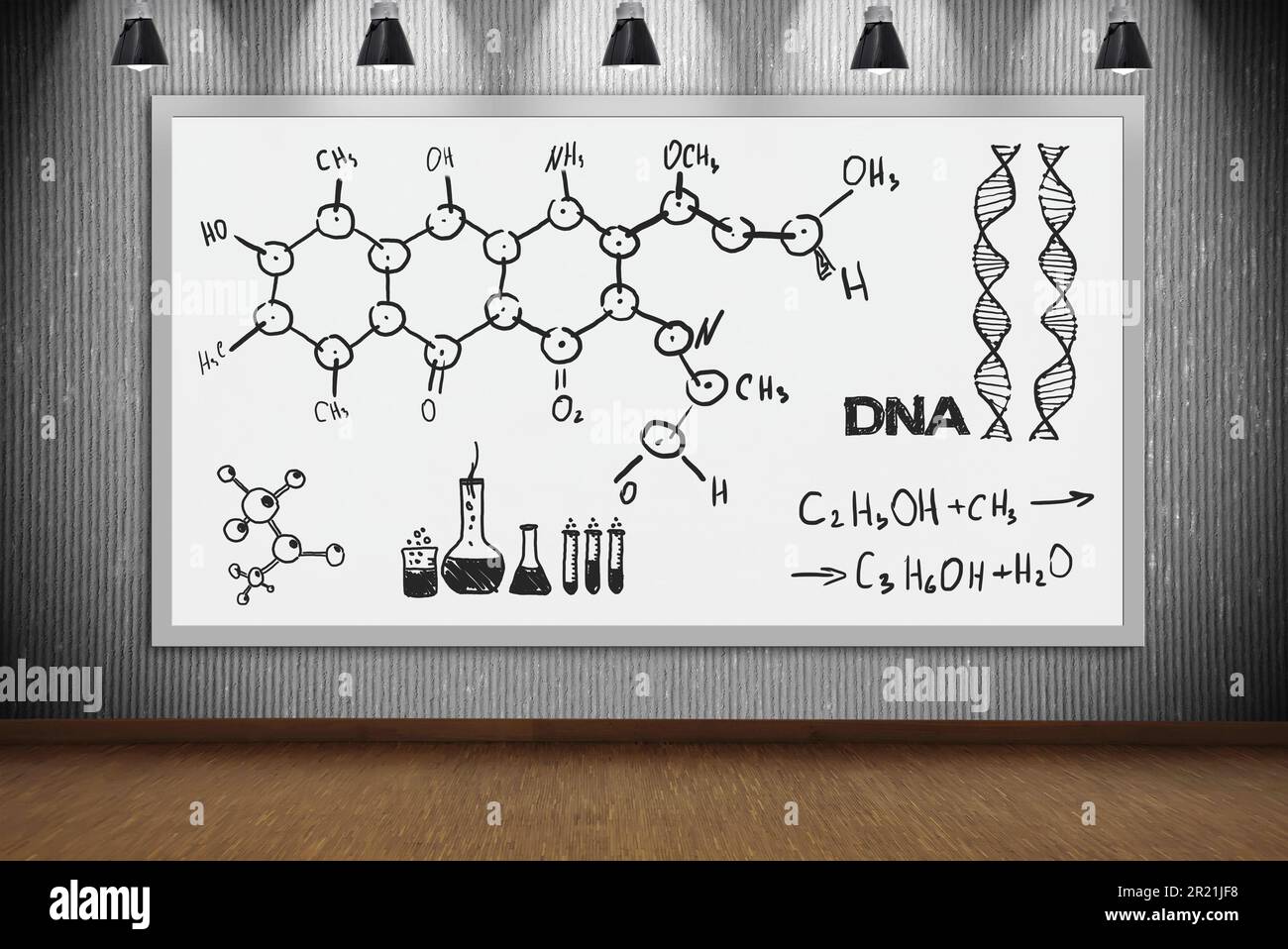 banner with drawing chemical scheme in laboratory Stock Photo - Alamy