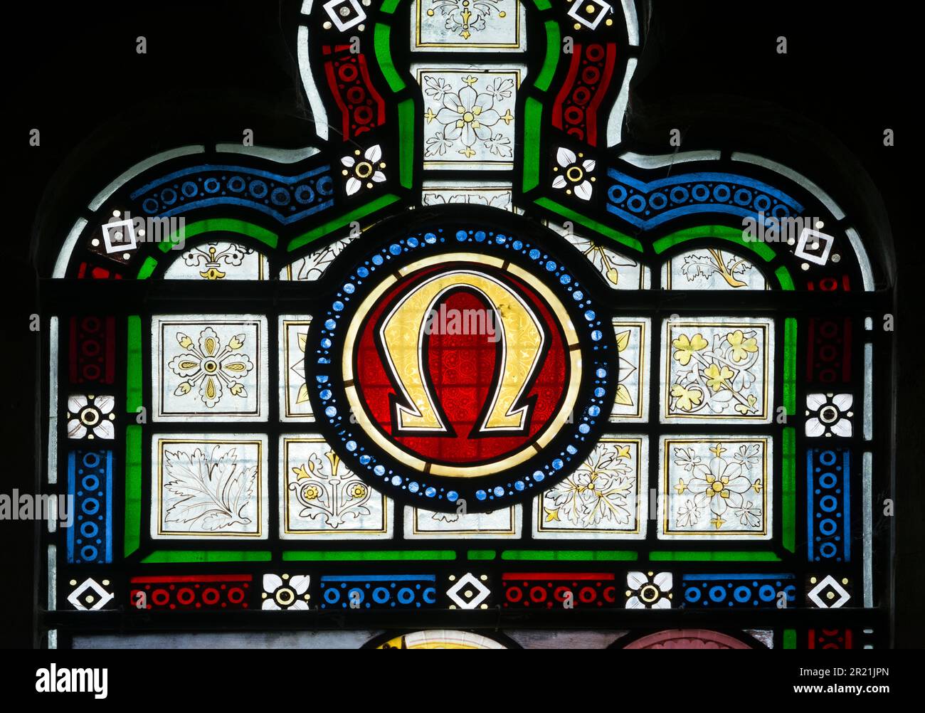 Omega stained glass, St. Laurence`s Church, Lighthorne, Warwickshire ...