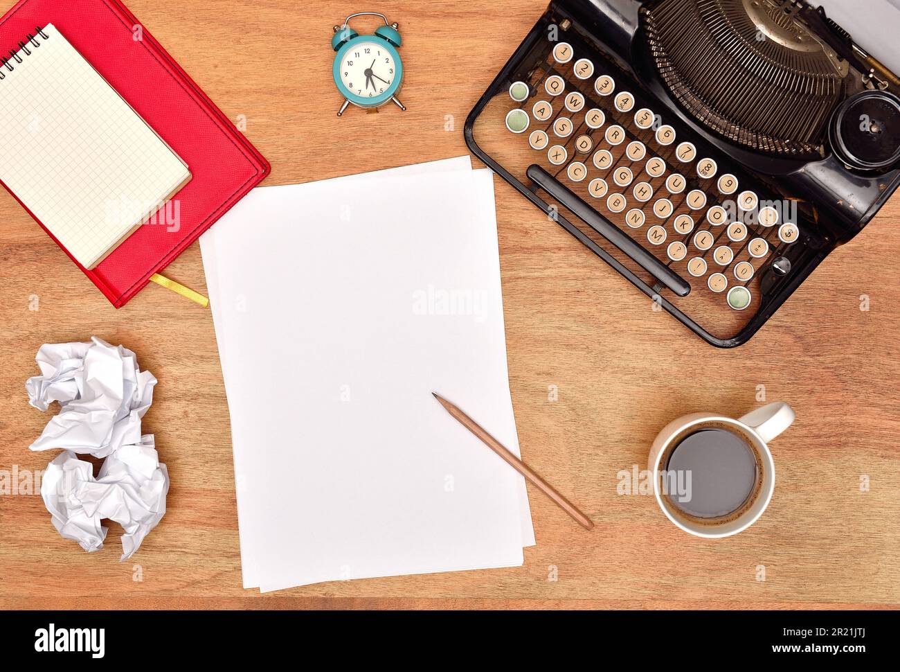 blank sheet of paper on the desk writer Stock Photo - Alamy