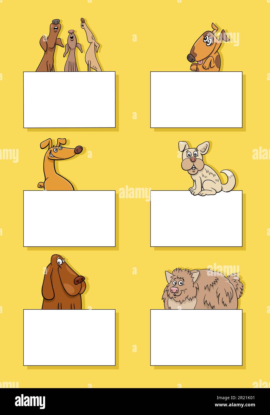 Cartoon illustration of dogs animal characters with blank cards or ...