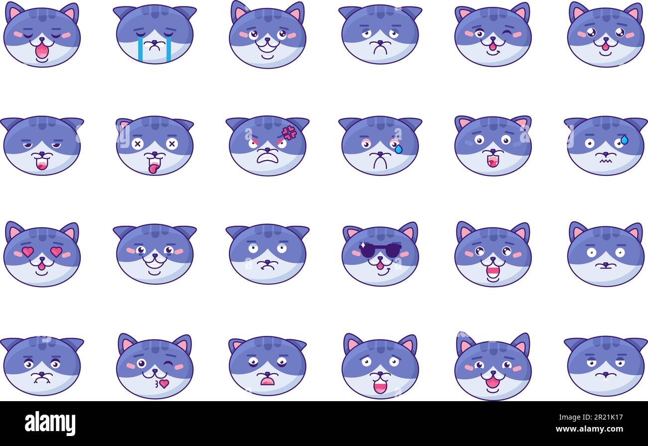 Cat emoji different mood collection set vector. Funny domestic animal ...