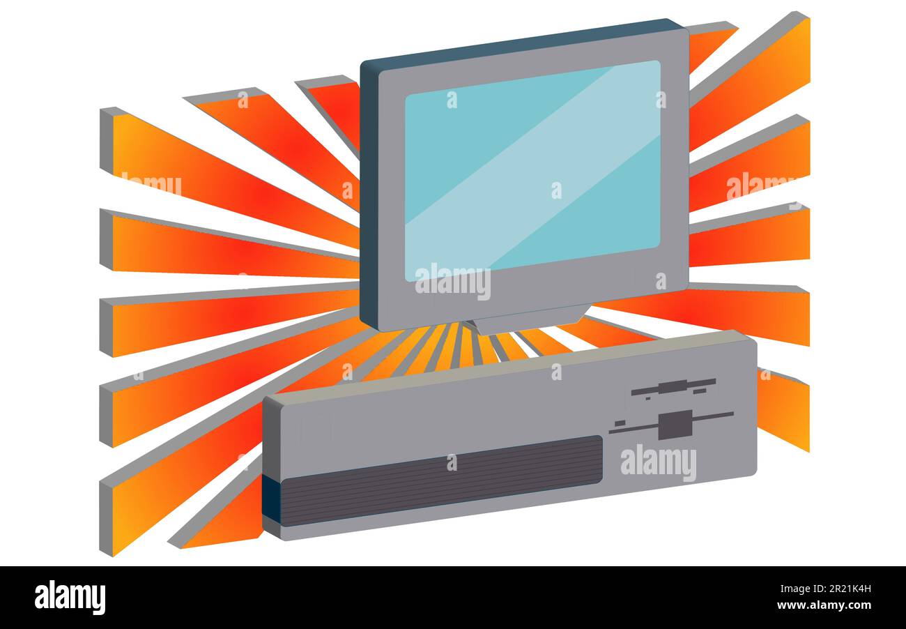 Volumetric 3d retro, hipster, antique, old, antique, personal computer ...