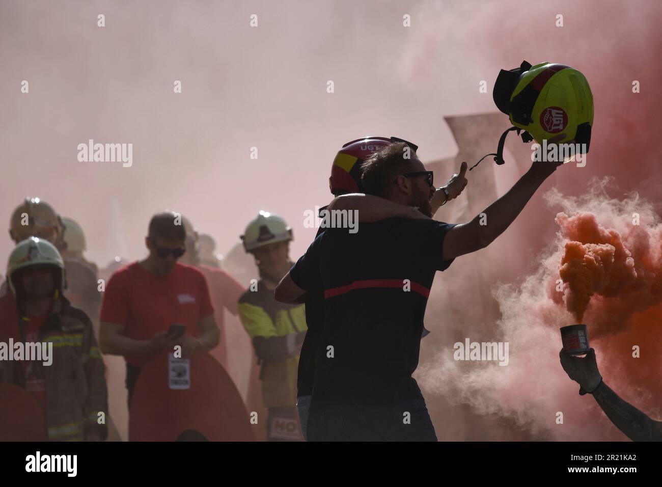 Dozens of firefighters protest during a firefighters' demonstration at ...