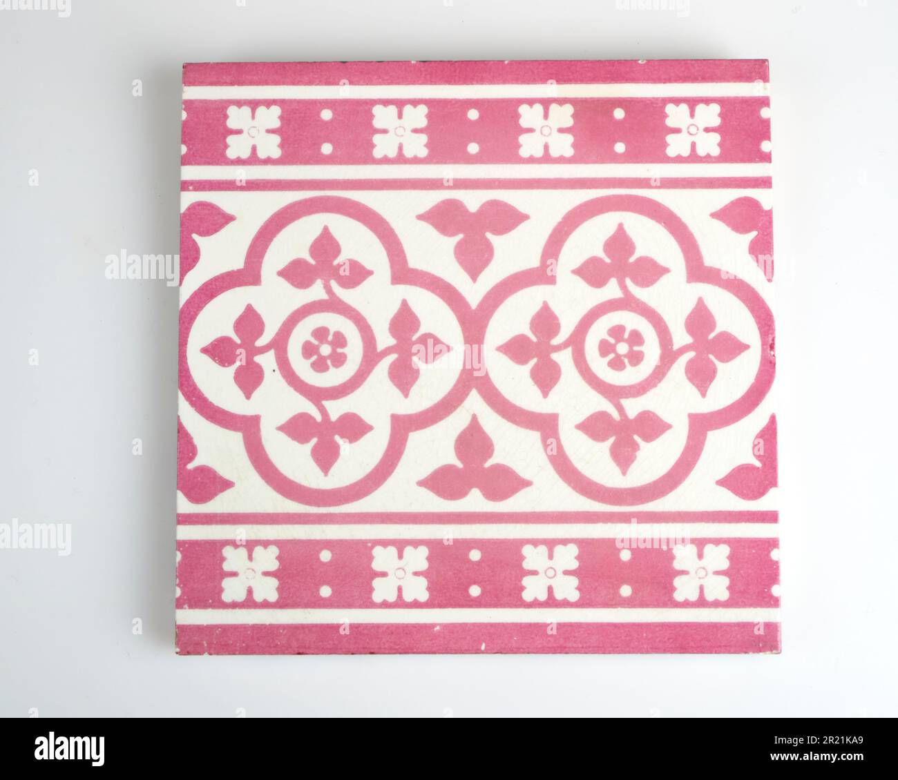 Antique 1850s Minton Gothic Revival pink and white pottery tile ...