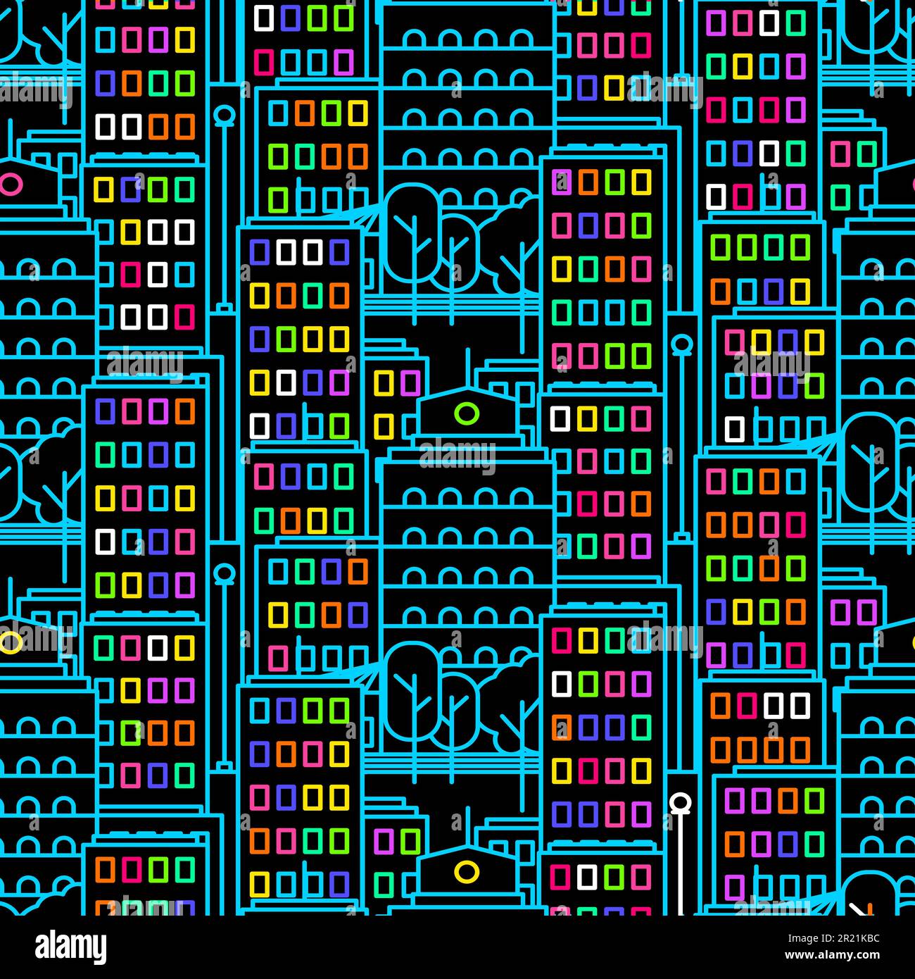 Neon city construction seamless pattern vector. Shining and glowing ...