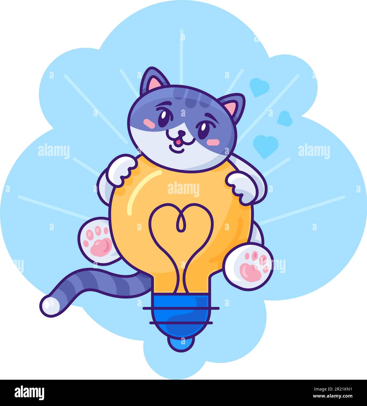 Creative cat cute animal holding light bulb vector. Funny domestic ...