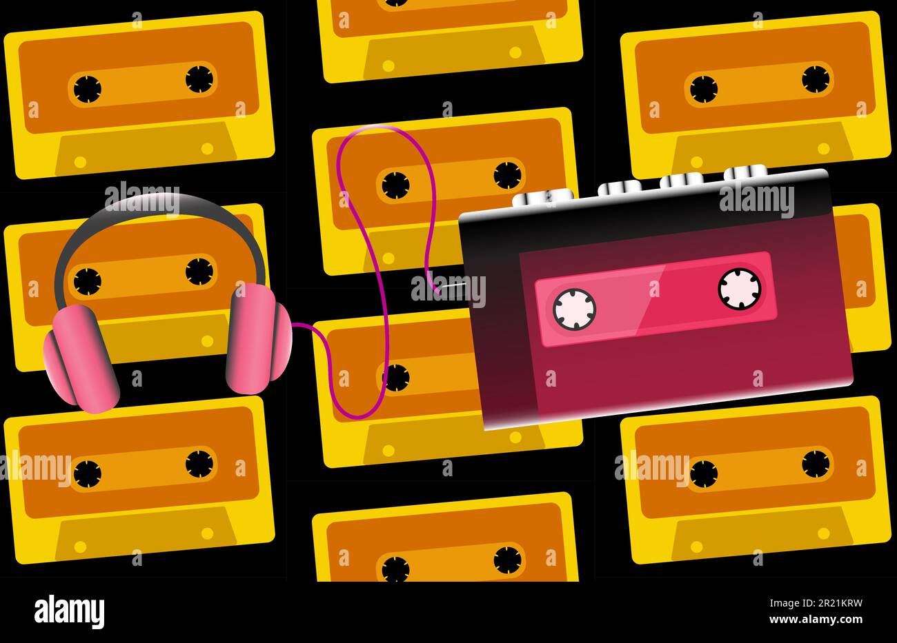 Red old retro vintage hipster realistic volumetric portable music ...