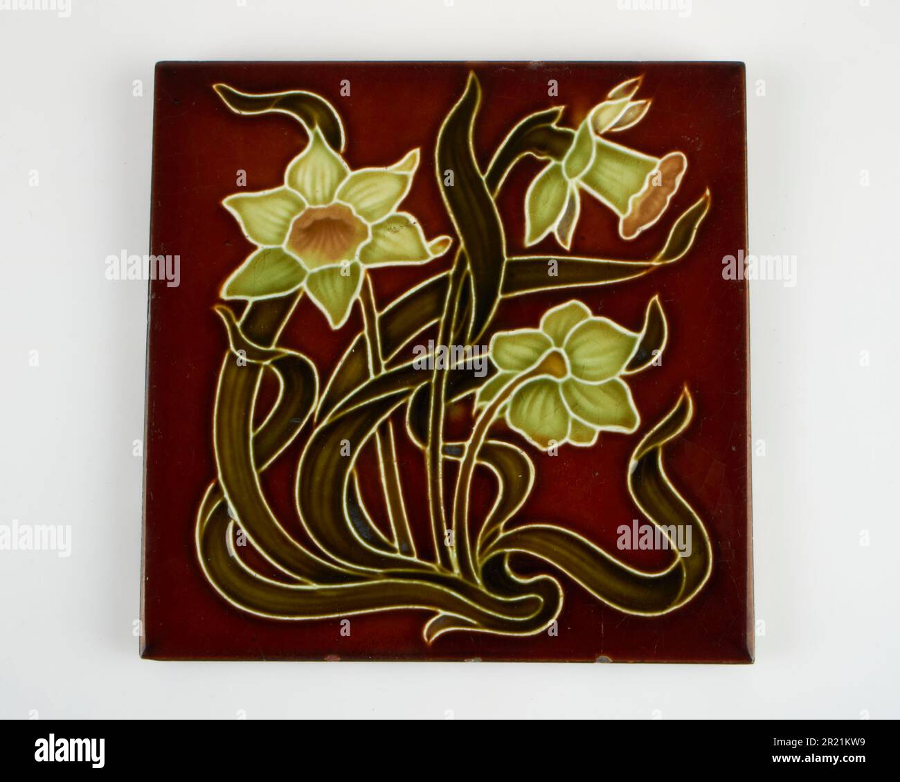 Antique 1900s Henry Richards Art Nouveau three daffodil pottery tile ...