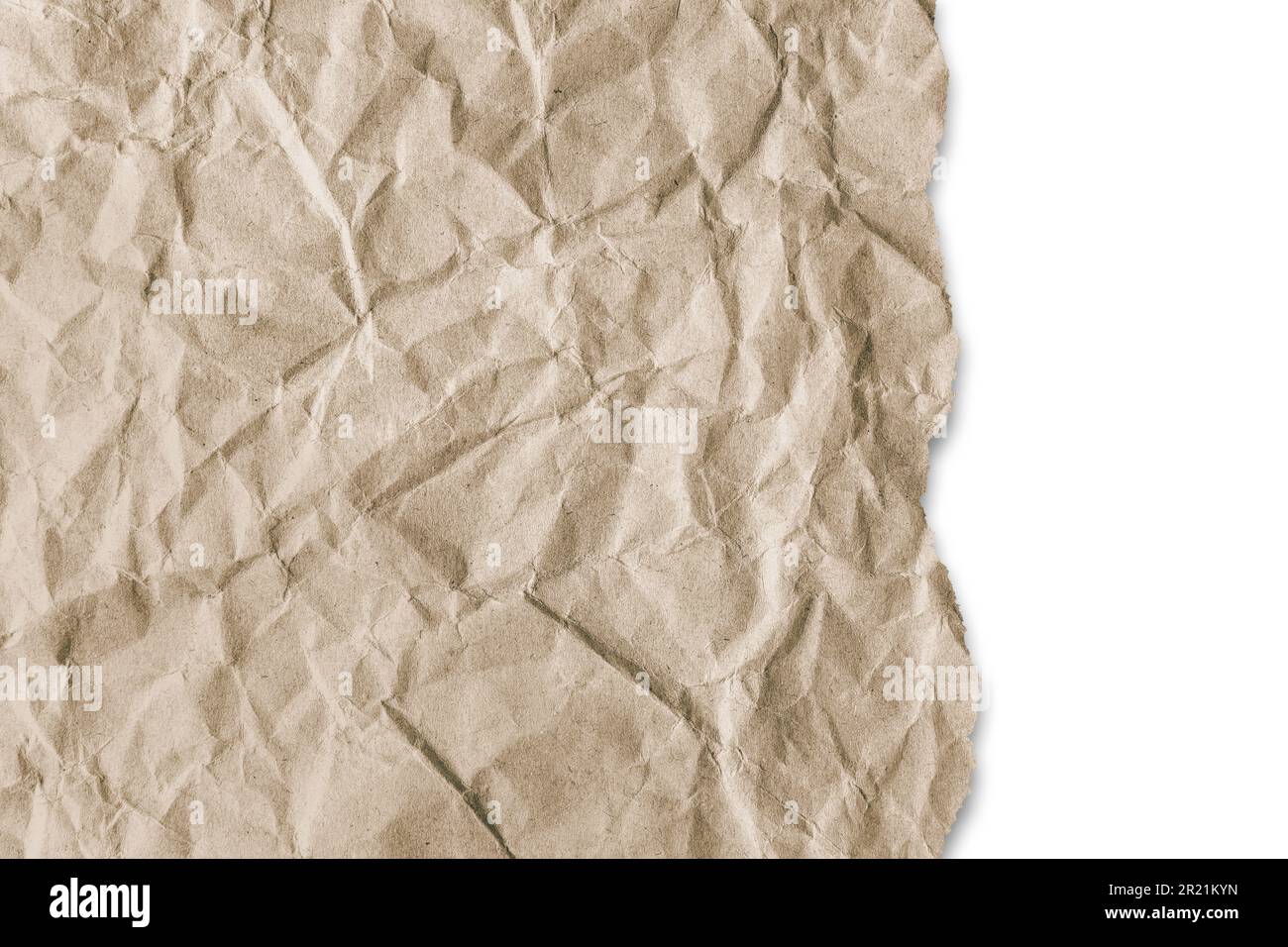 Recycled crumpled brown paper texture with a torn edge isolated on ...