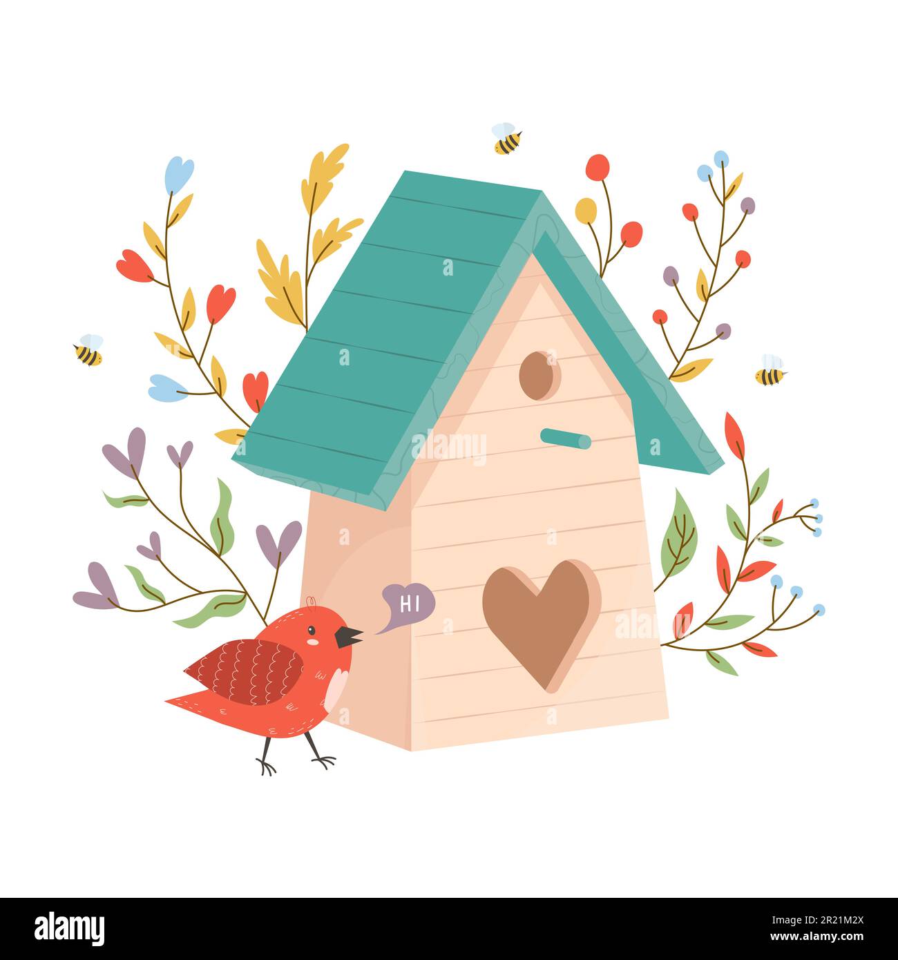 Wooden colorful birdhouse with small birds Stock Vector Image & Art - Alamy