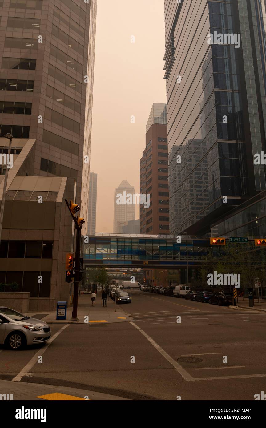 Calgary, Alberta, Canada, 16 May 2023. Heavy smoke pollution from the ...