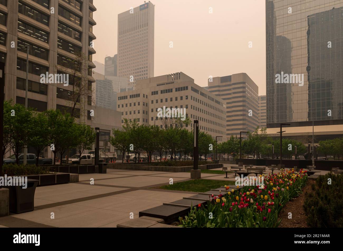 Calgary, Alberta, Canada, 16 May 2023. Heavy smoke pollution from the ...