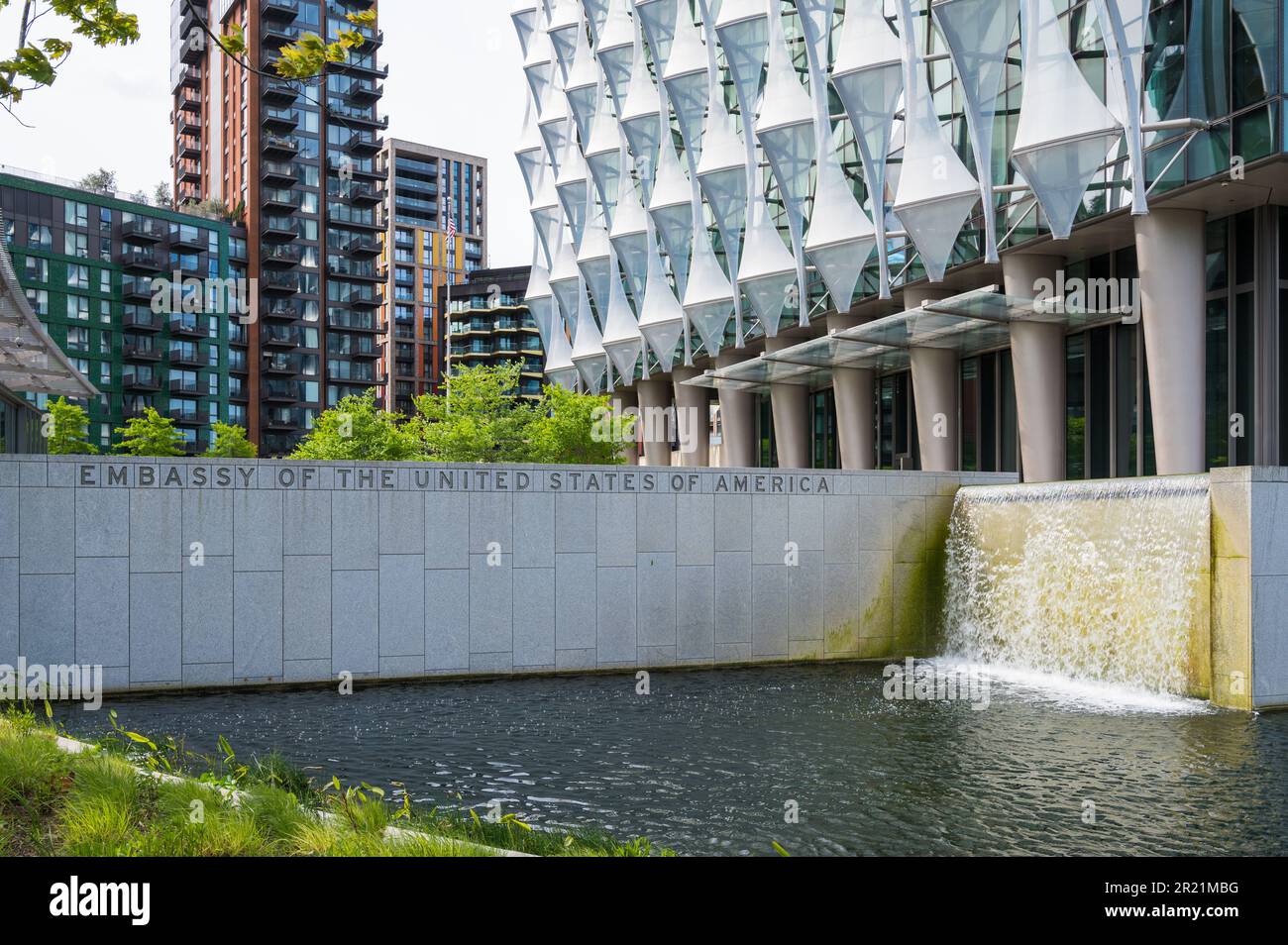 Decorative water feature with waterfall cascade in the grounds of the ...