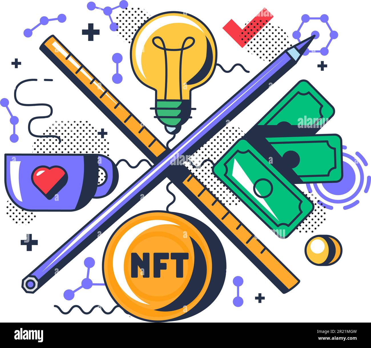 Nft blockchain financial project developing vector. Pencil and ruler ...