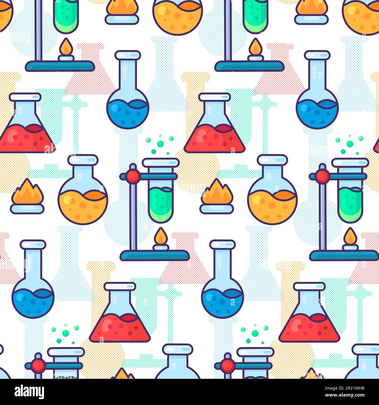 Chemical science lab tool seamless pattern vector. Laboratory flask on ...