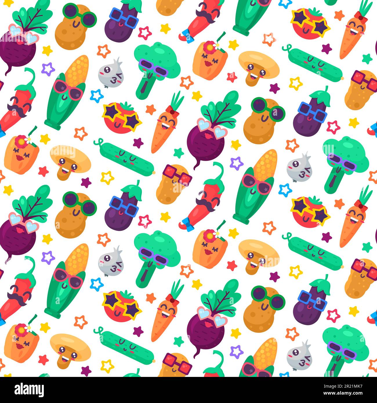 Organic food funny emoji seamless pattern vector. Natural vitamin ...