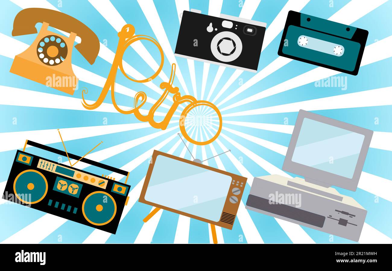 A set of retro electronics, technology. Old, vintage, retro, hipster ...