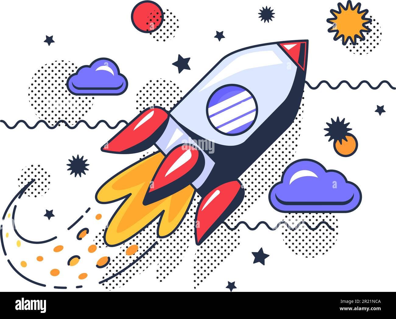 Flying space rocket transport in universe vector. Spaceship fly with ...