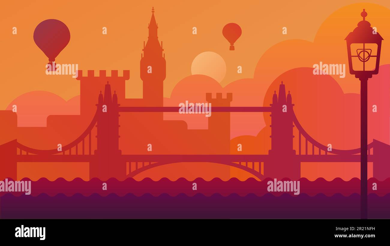 London uk landscape with castle and river vector. Great britain capital ...