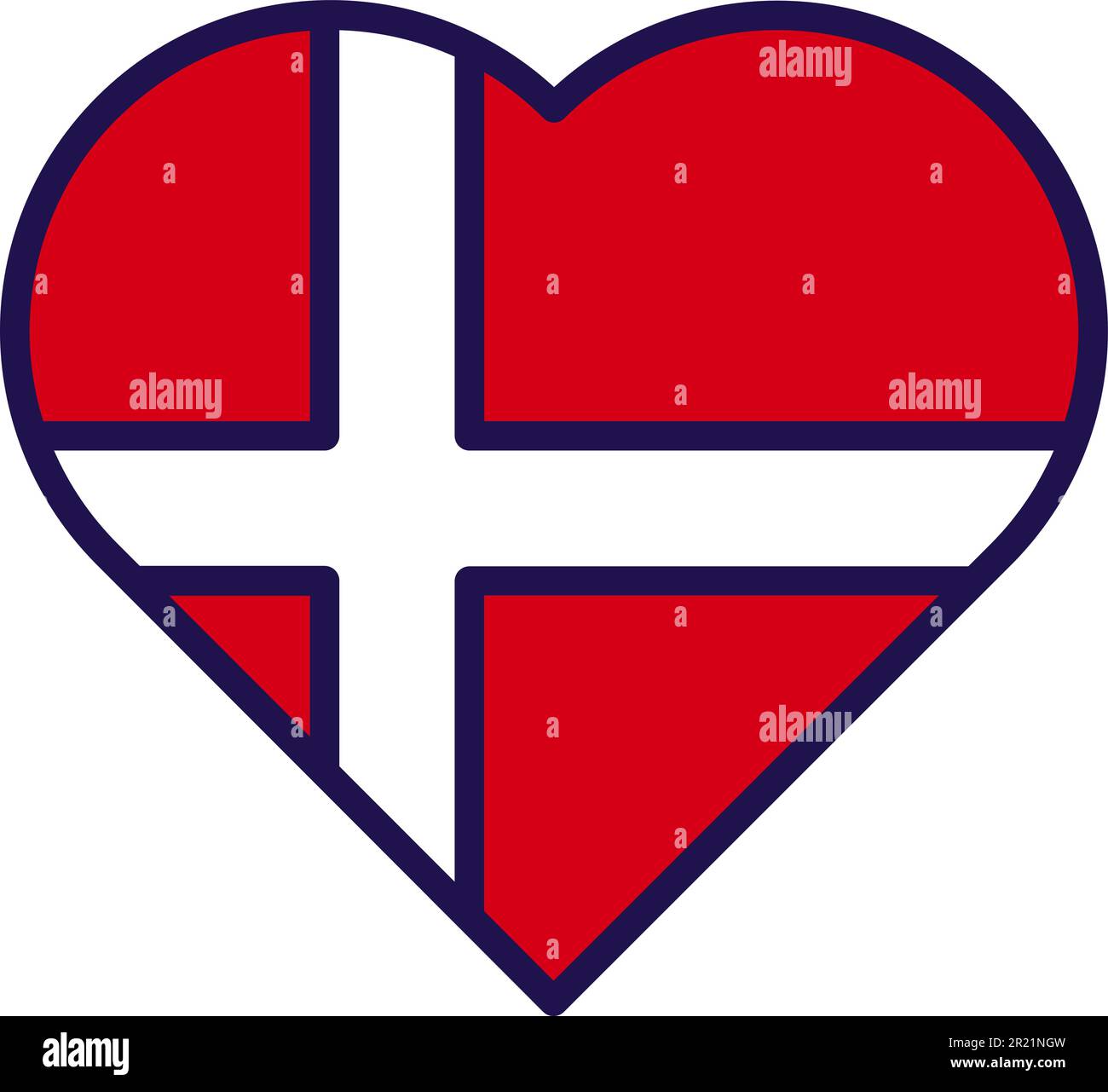 Denmark country nation flag in heart form vector. National and ...