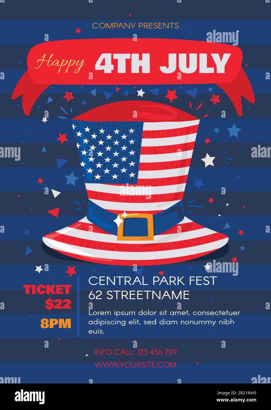 4th july independence Day poster in white blue colors with Uncle Sam ...