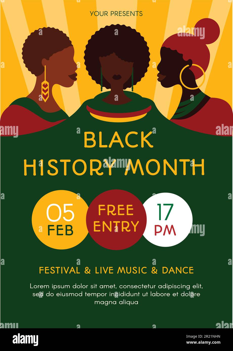 Black history month festival holiday banner vector. Afro american girl ...