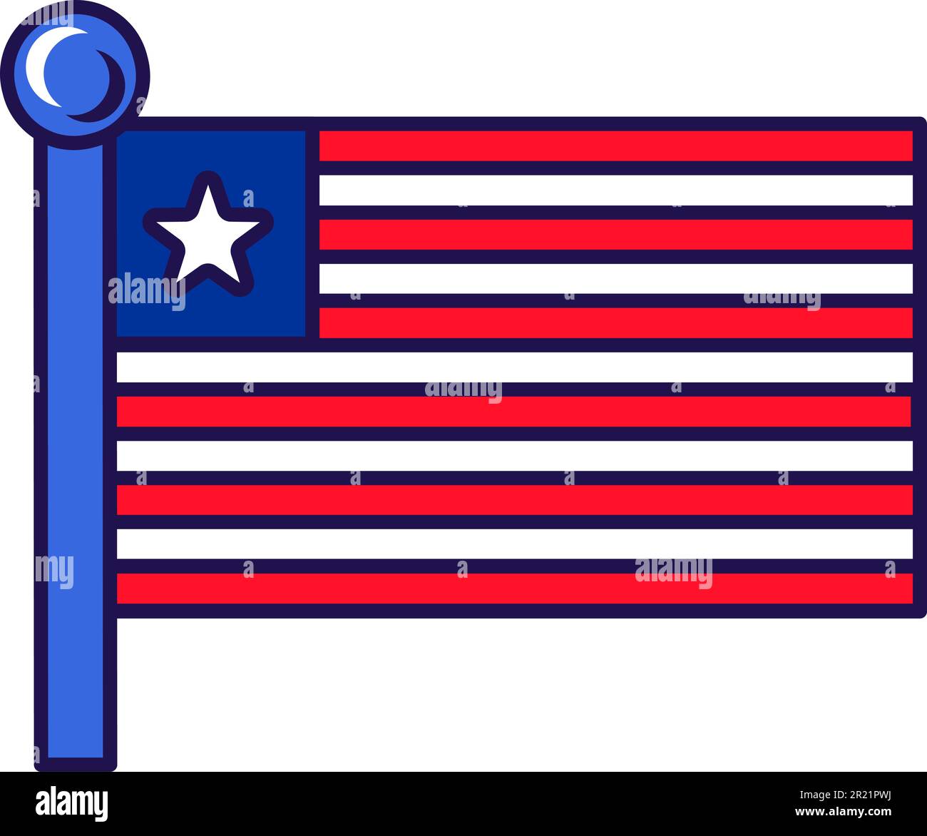 Liberia republic national flag on flagstaff vector. Horizontal red and ...