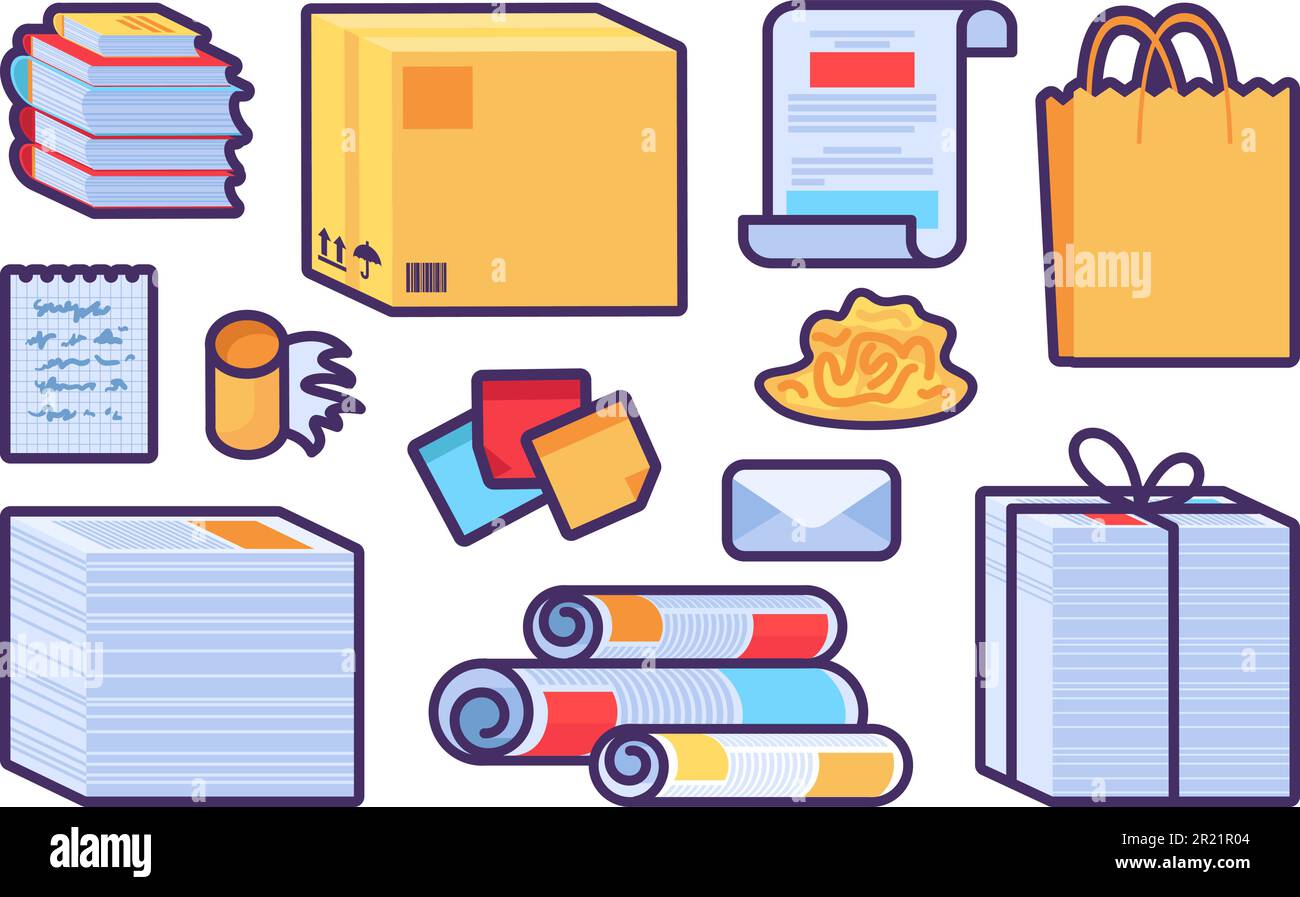 Set of broken Unwanted Paper Objects. Items out of use and subject to ...