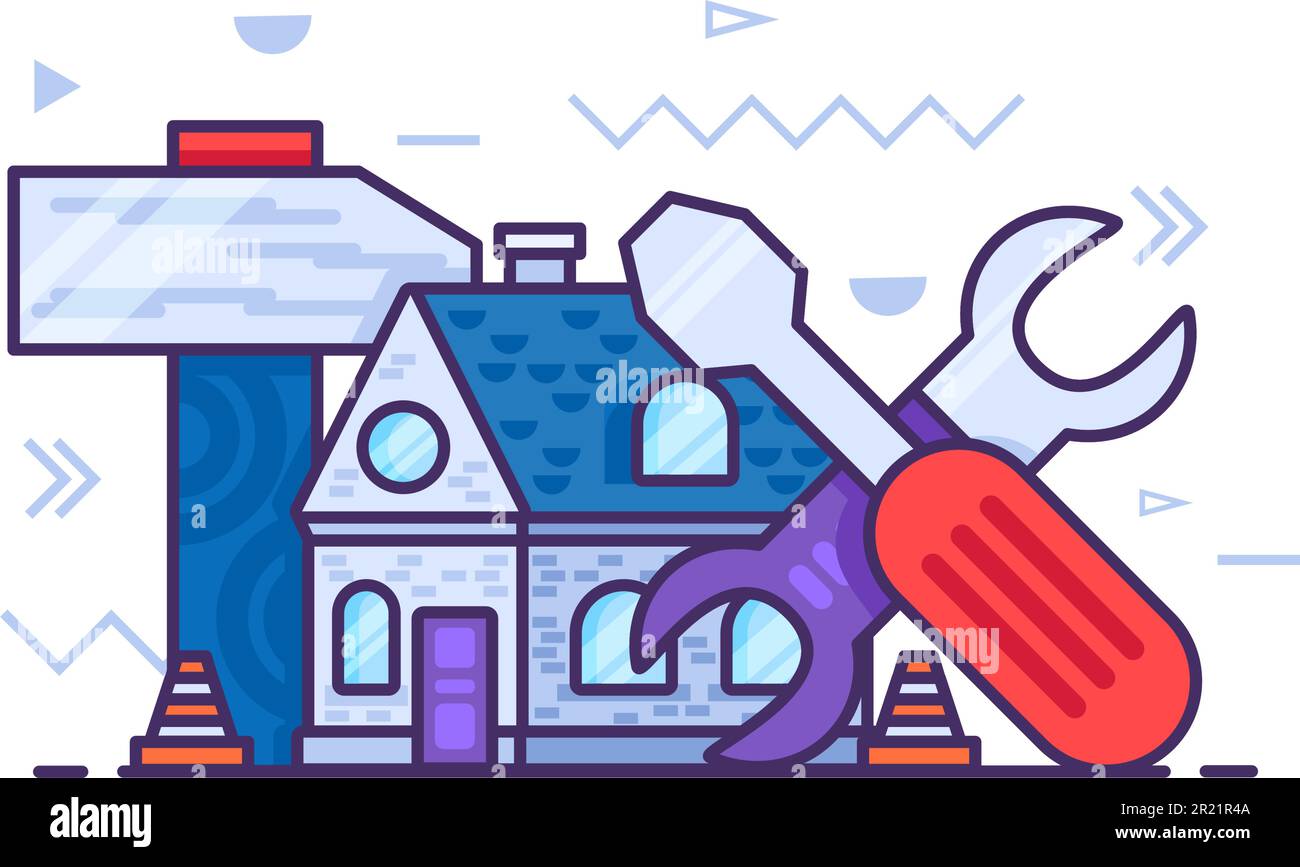 One story residential building repaired with hand construction tools ...