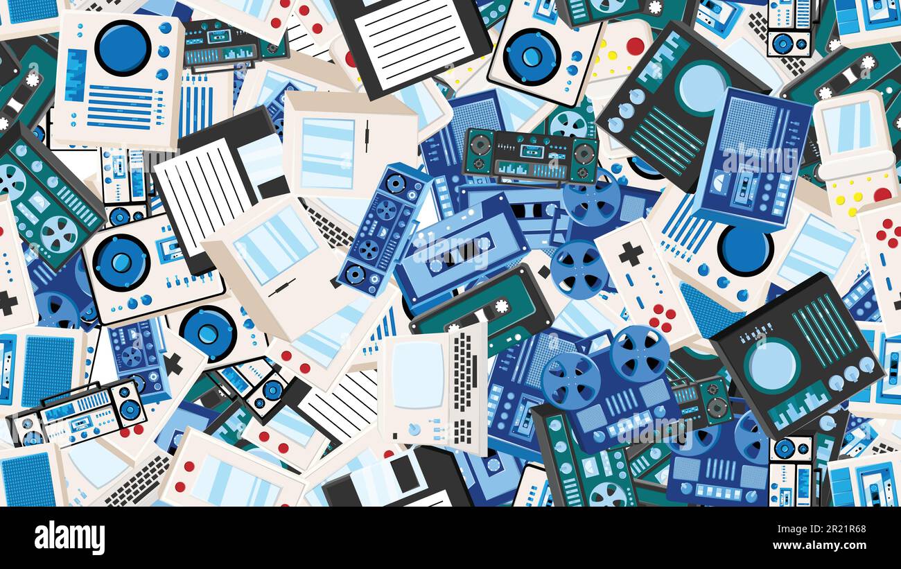 Seamless pattern endless with tech electronics equipment old retro ...