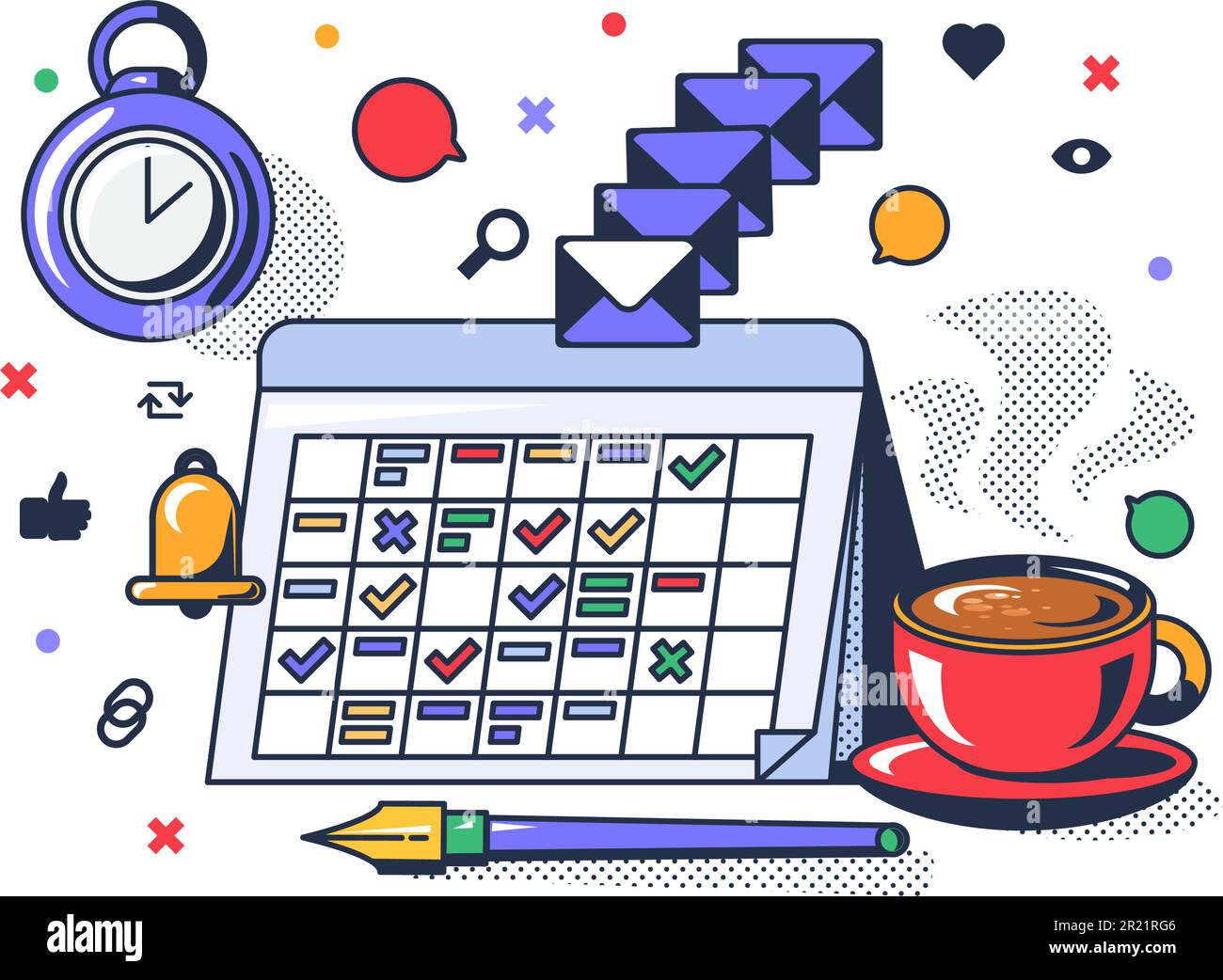 Desk calendar with notes on completed and planned business tasks ...