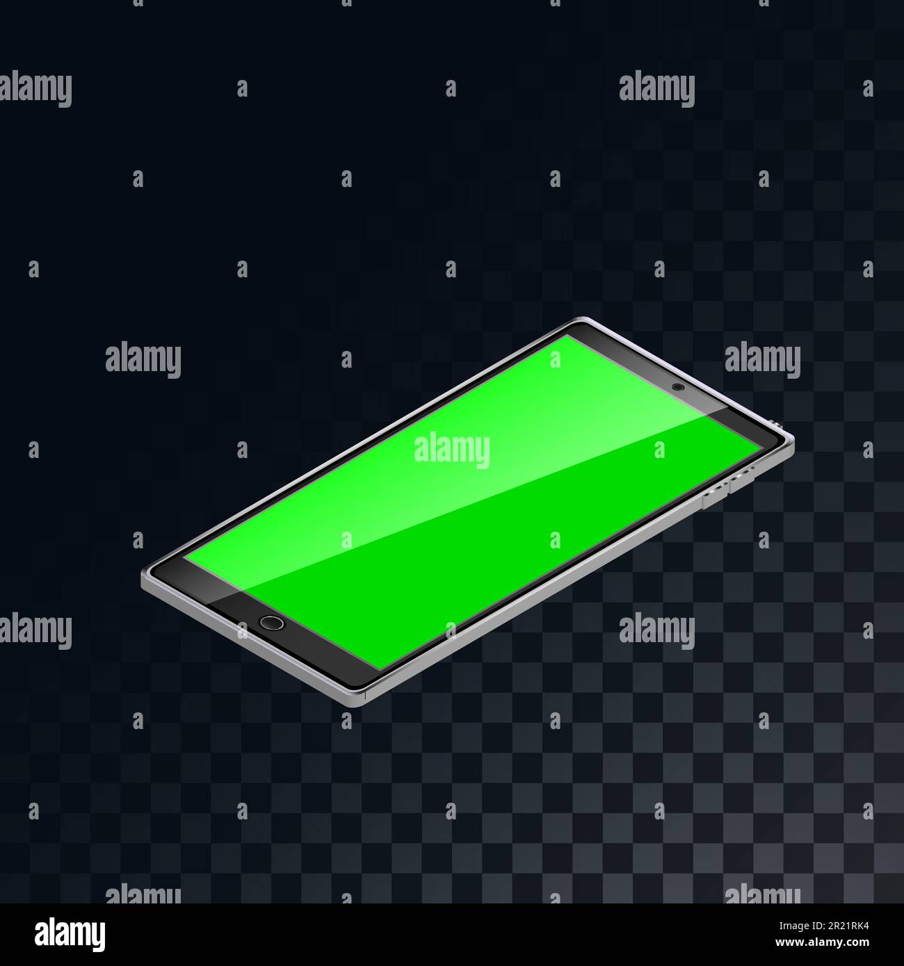 Mobile isometric phone, smart phone with a green screen on a ...