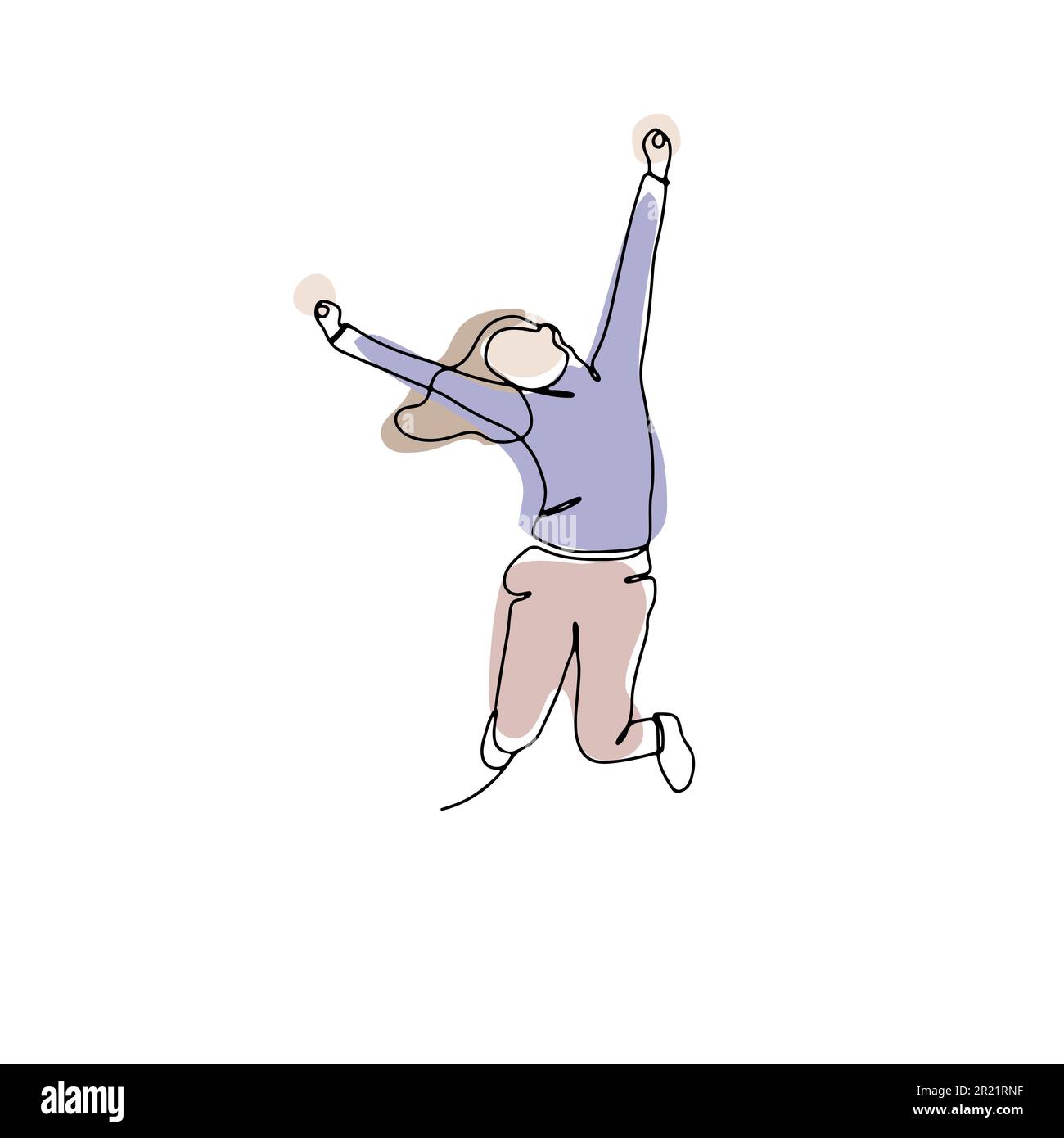 Single line drawing of jumping woman with abstract shapes Stock Vector ...