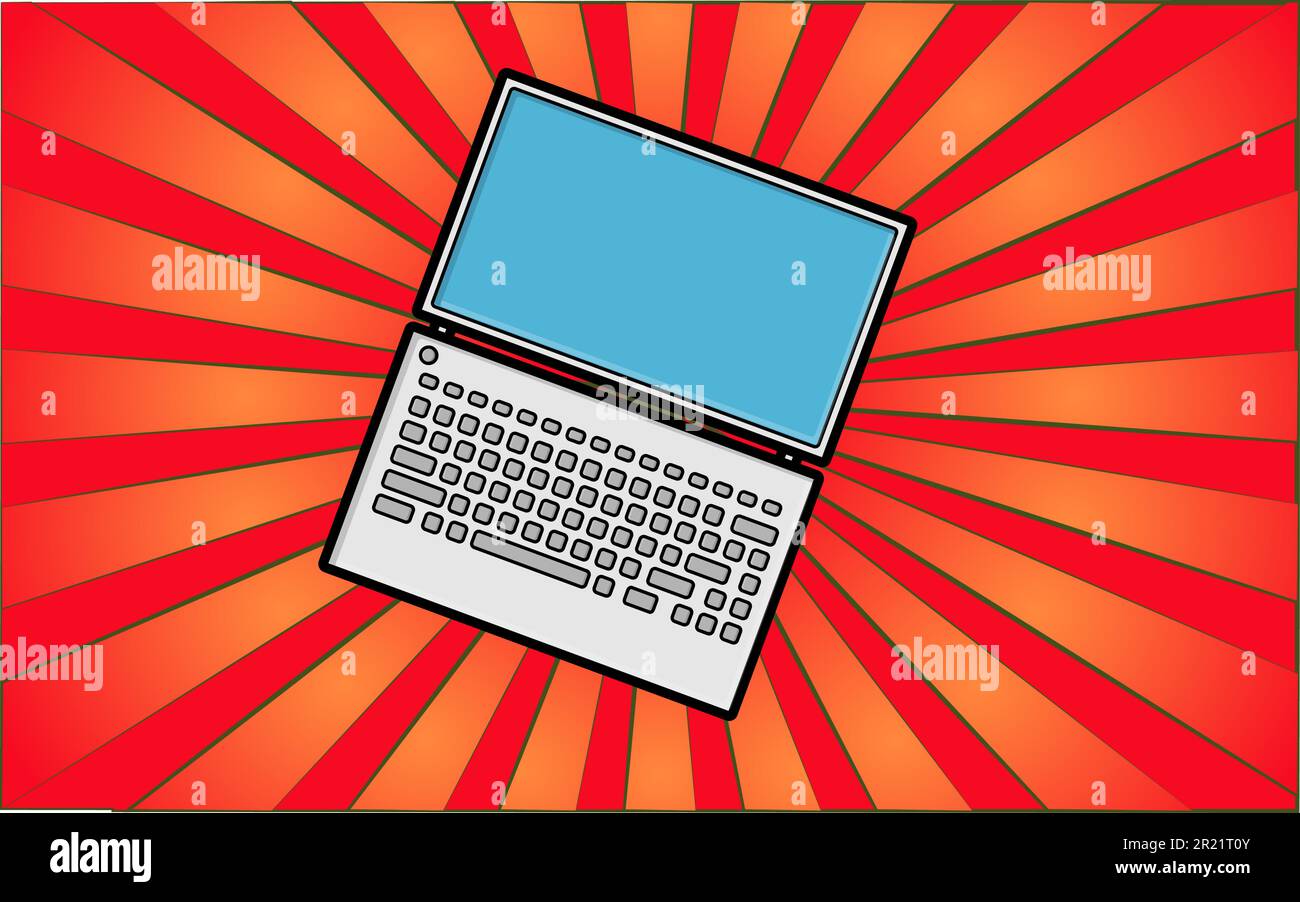 Modern digital laptop computer laptop on abstract red rays background ...