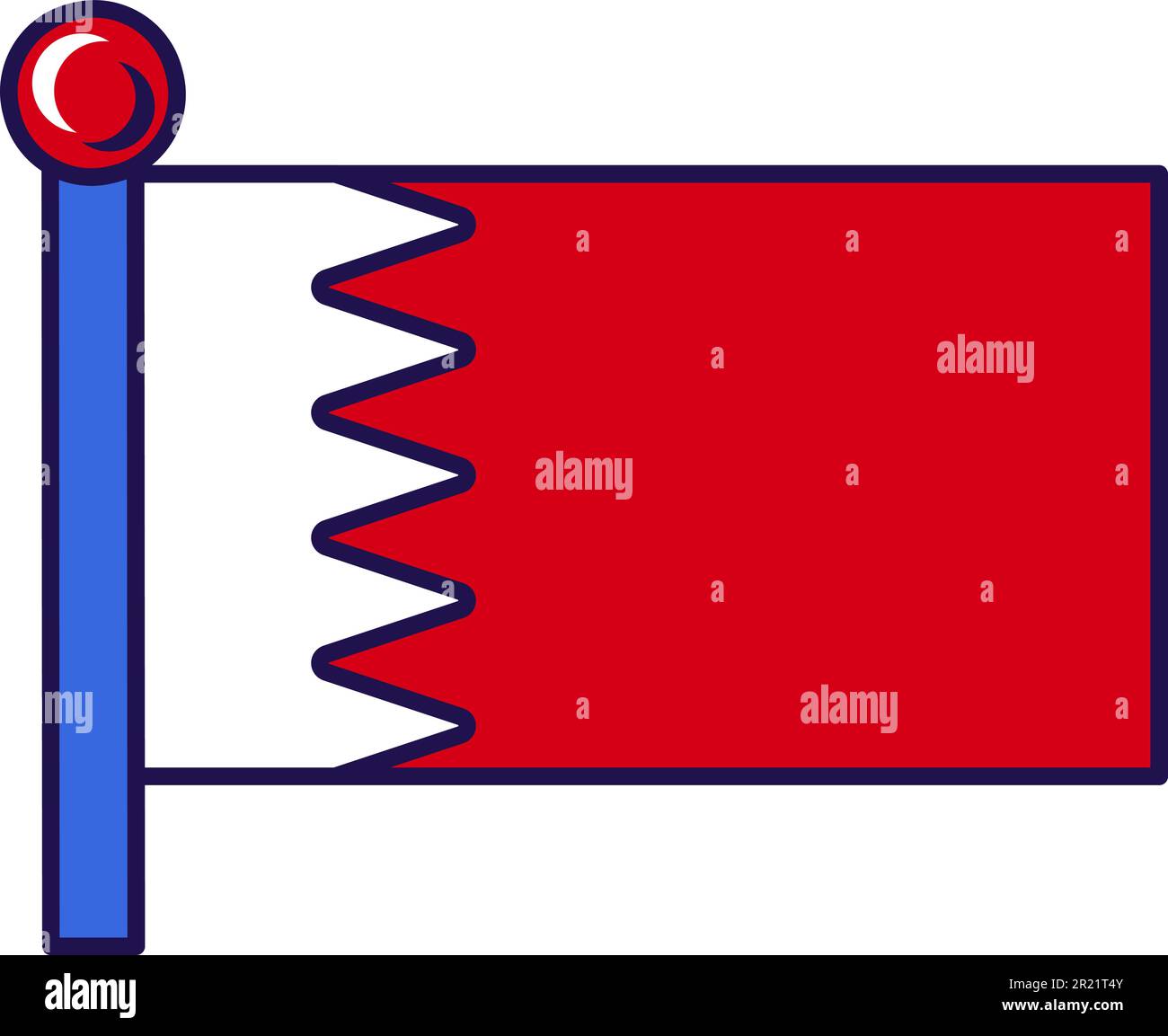 Bahrain country nation flag on flagstaff vector. White triangles ...
