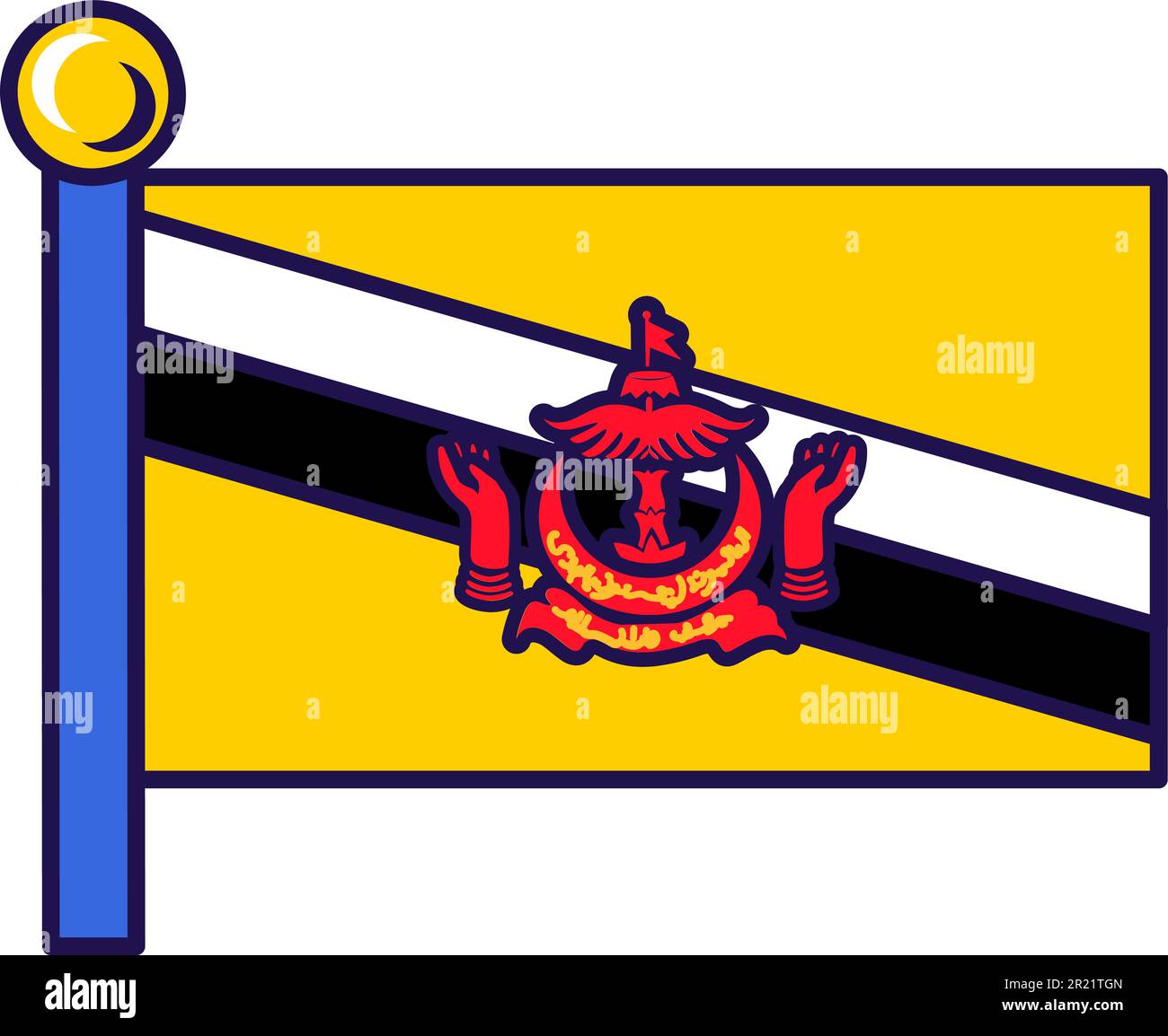 Brunei Asian country flag on flagpole for registration of solemn event ...