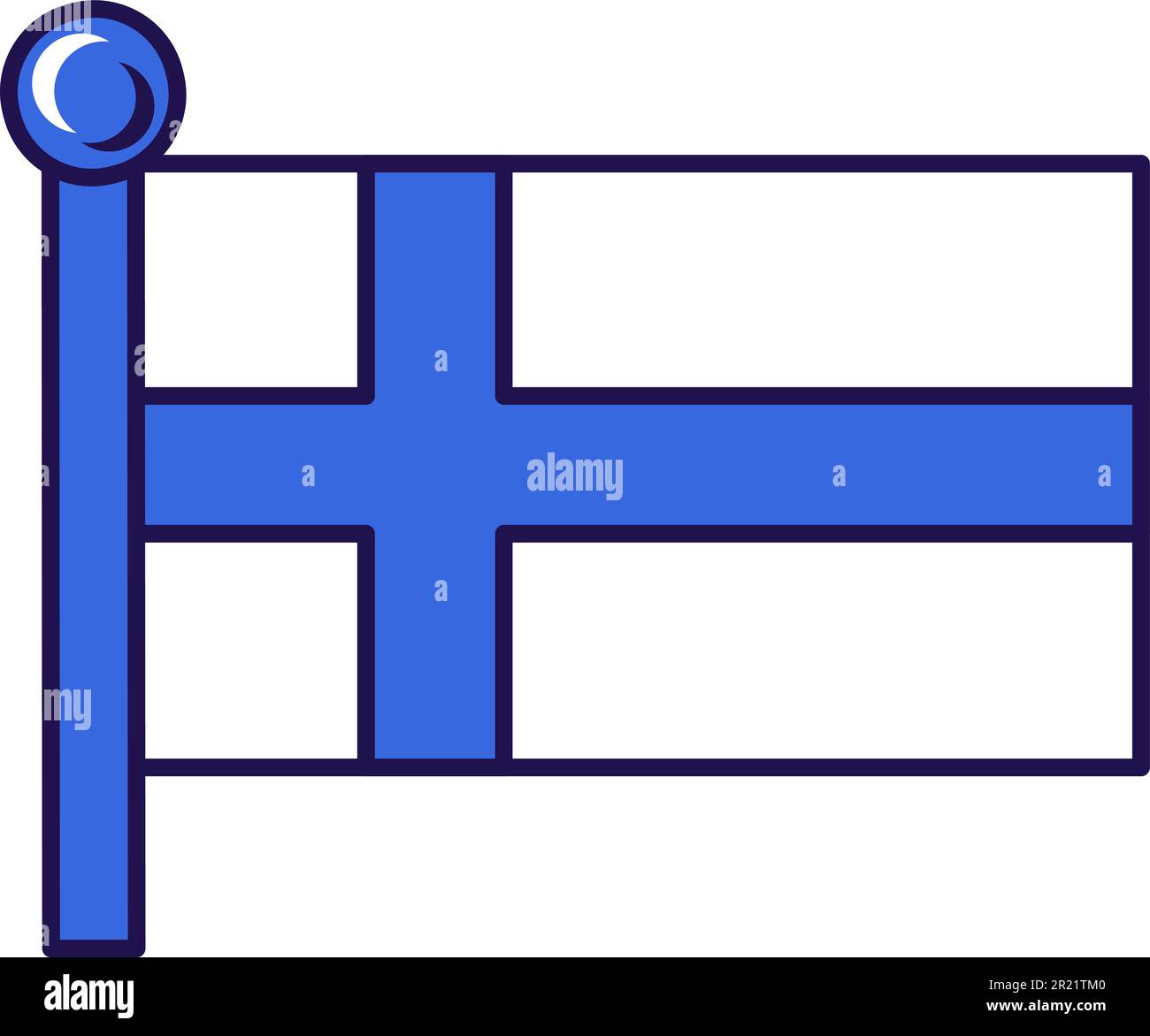 Finland european country flag on flagstaff vector. Blue cross on white ...